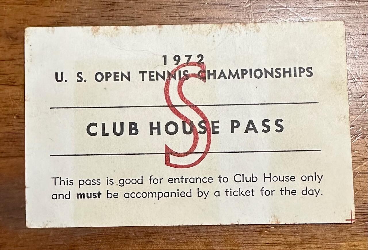 1972 US Open Tennis Championship Club House Pass - Arthur Ashe / Billy ...