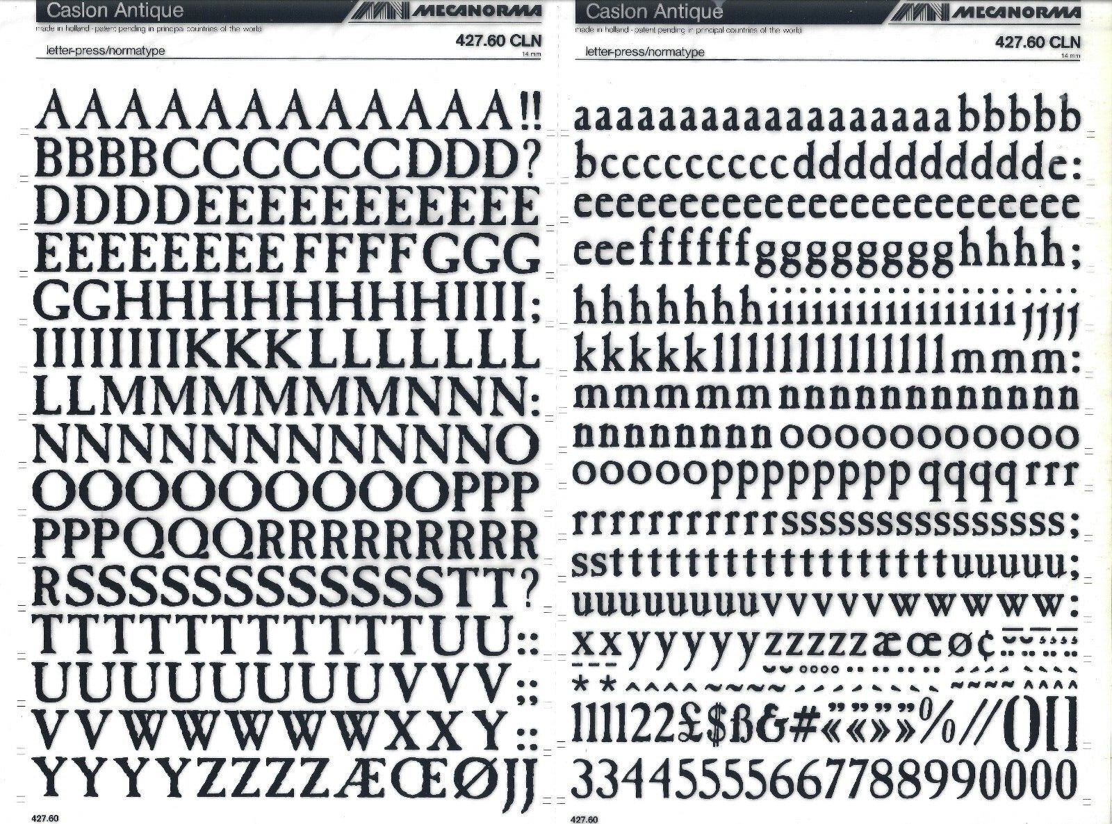 MECANORMA Dry Transfer Lettering Sheet, Letraset #578 CASLON ANTIQUE ...