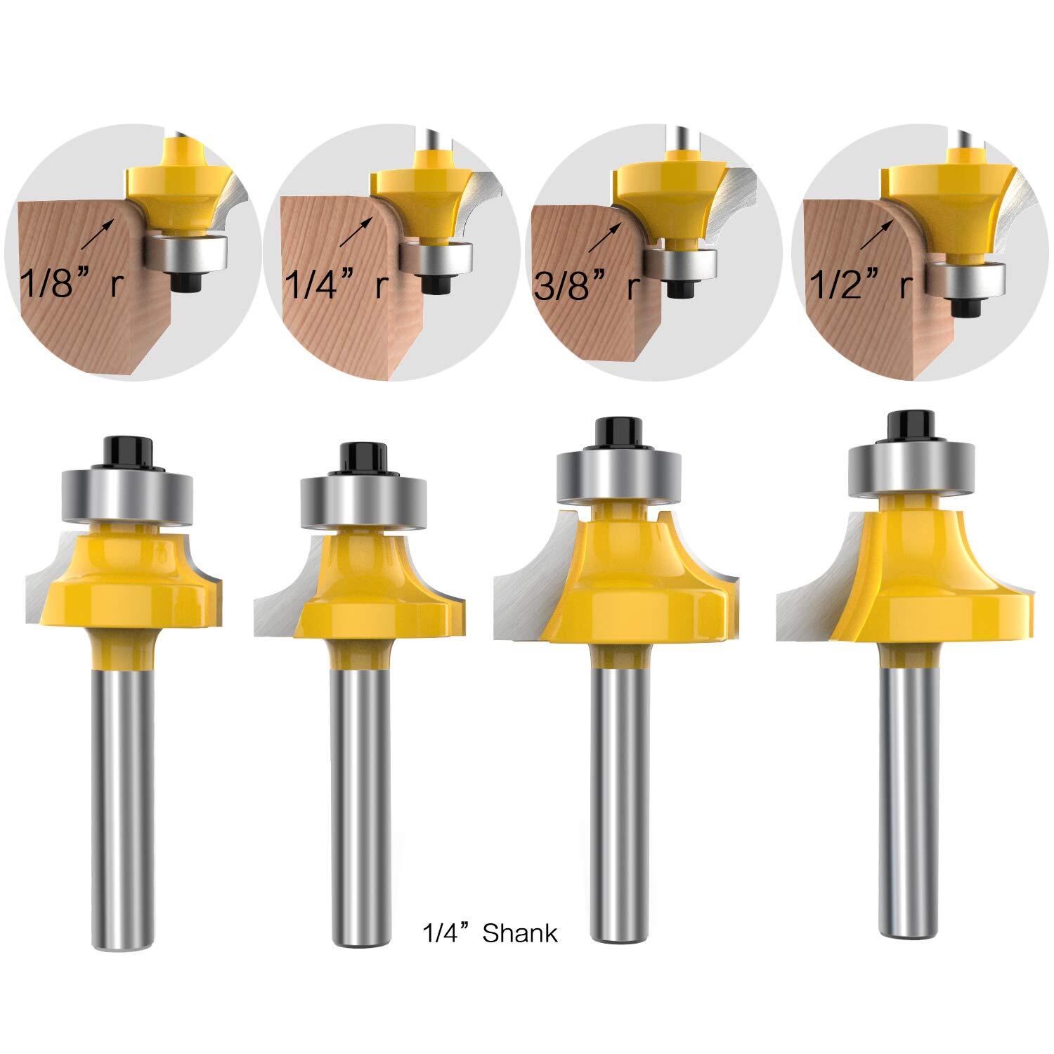 4 1/4" Shank Radius Woodworking Cutter Round Over Router Bit 1/2" 3/8 ...