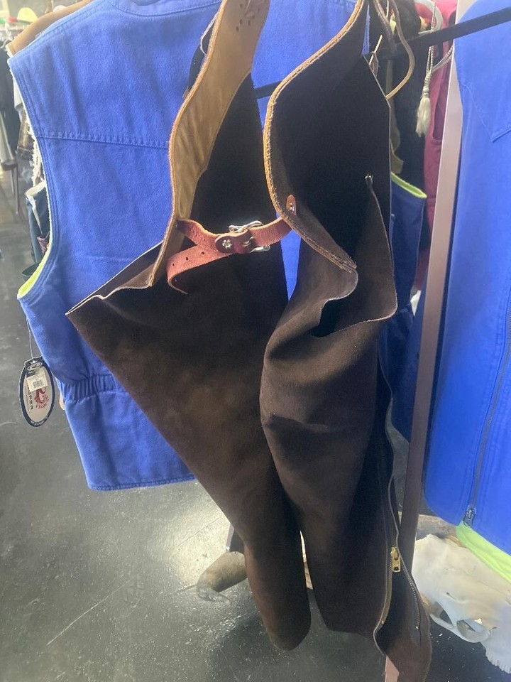 Leather Adult Brown Suede Western Cowboy Chaps Full Zip 38" Long New | eBay