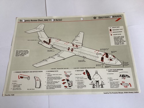 British Airways BAC 1-11 Form No. F476 2nd issue - EMERGENCY ACCESS ...