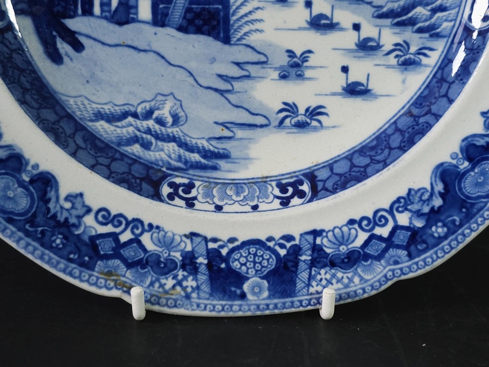 Antique Pearlware Plate in a Transferware blue and white chinoiserie ...