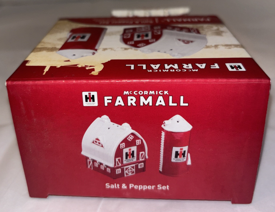IH Barn and Silo Salt & Pepper Shaker Set Stoneware Red White Farmall ...