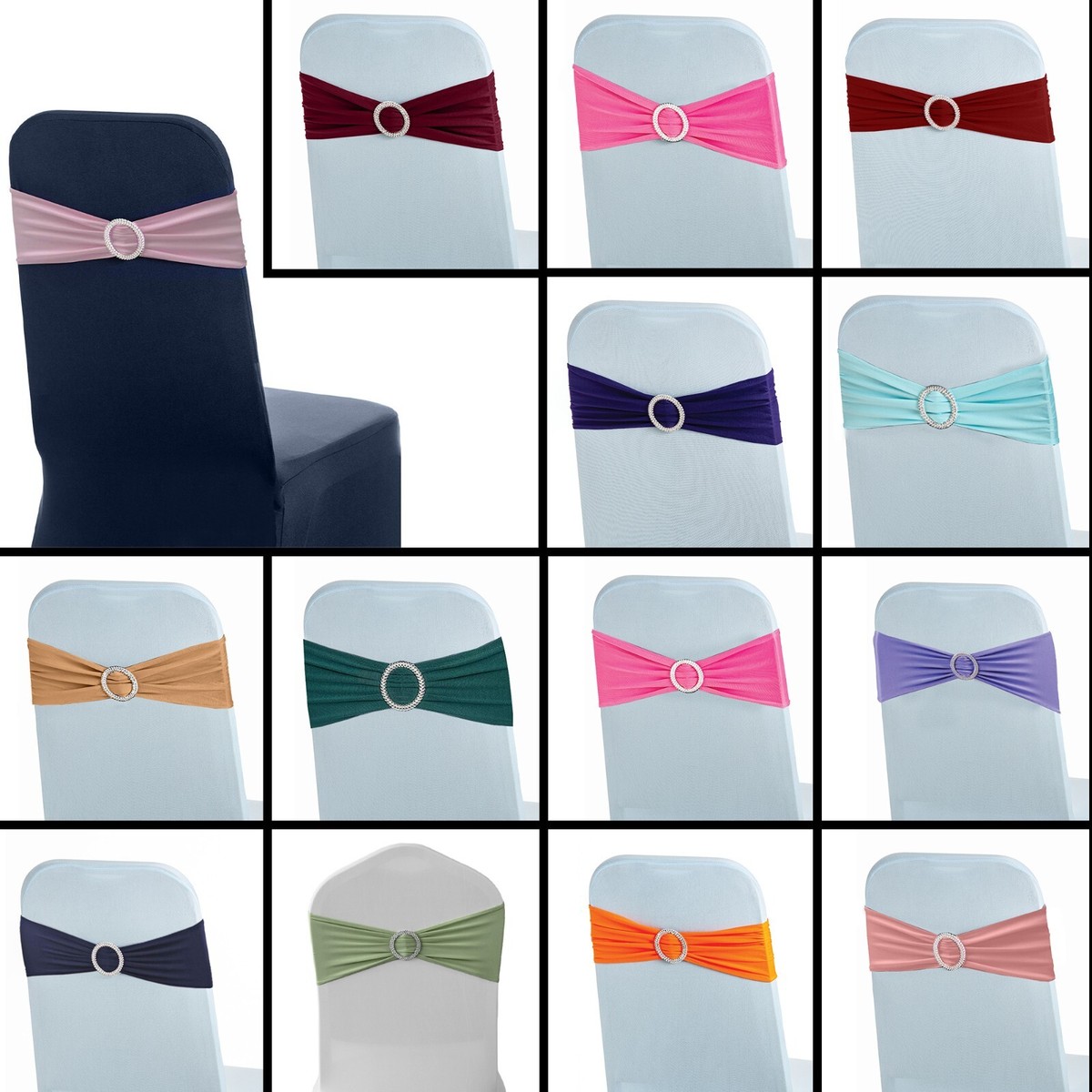 ASPIRE 10 PACK Wedding Chair Sashes Stretch Cover Bands With Buckle ...