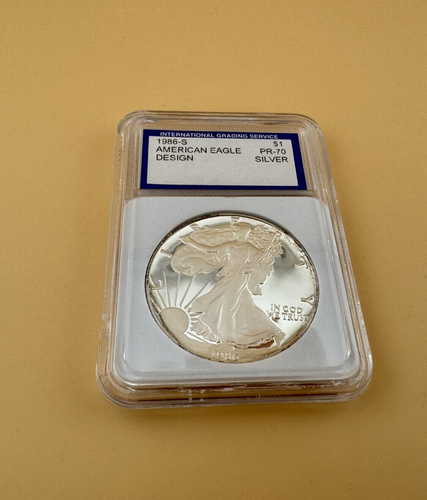 *1986-S $1 PROOF AMERICAN SILVER EAGLE IGS PR70 EXACT COIN SHOWN ...