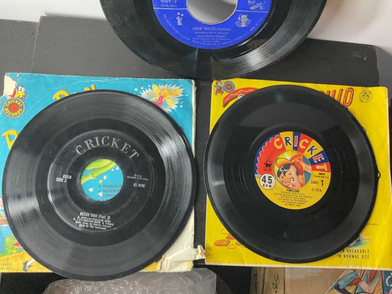 4 1960s Children's Vinyl Records 45 rpm Disney Snow White Pinocchio ...