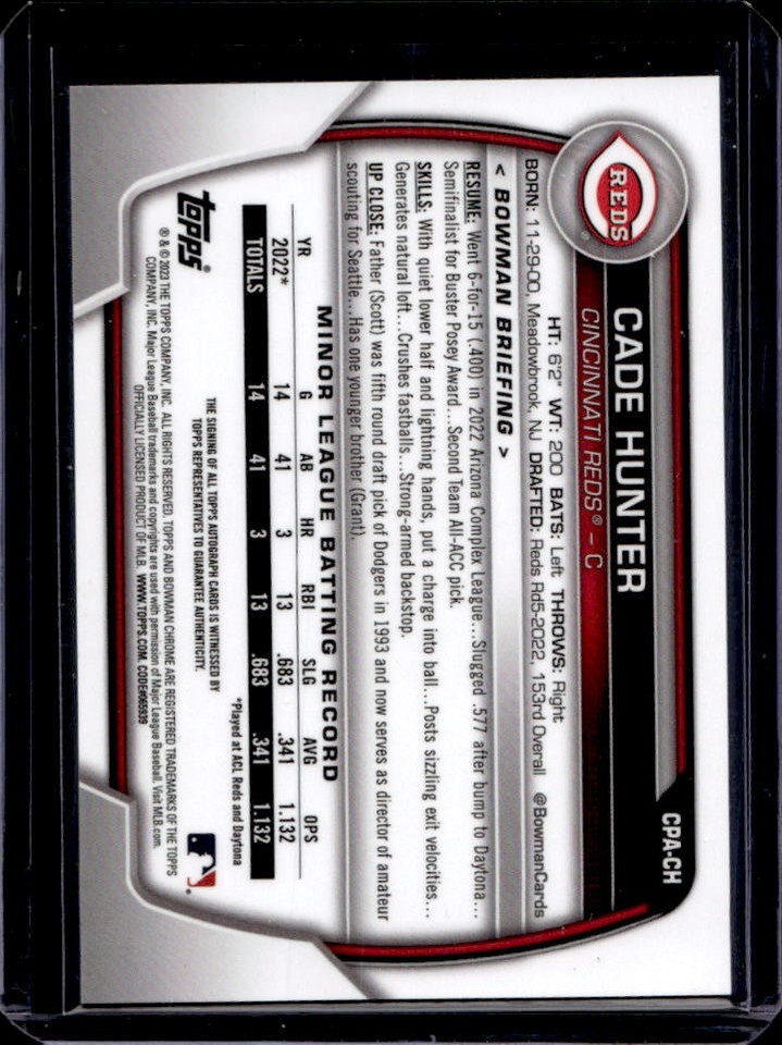 2023 Bowman Chrome Cade Hunter Chrome Prospect Autographs Auto #CPA-CH ...