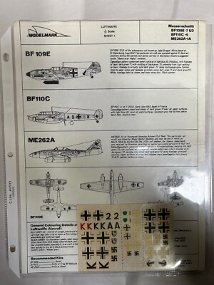NEW Vtg Modelmark Messerschmitt Bf-109E War Model Airplane 1/72 Decal ...
