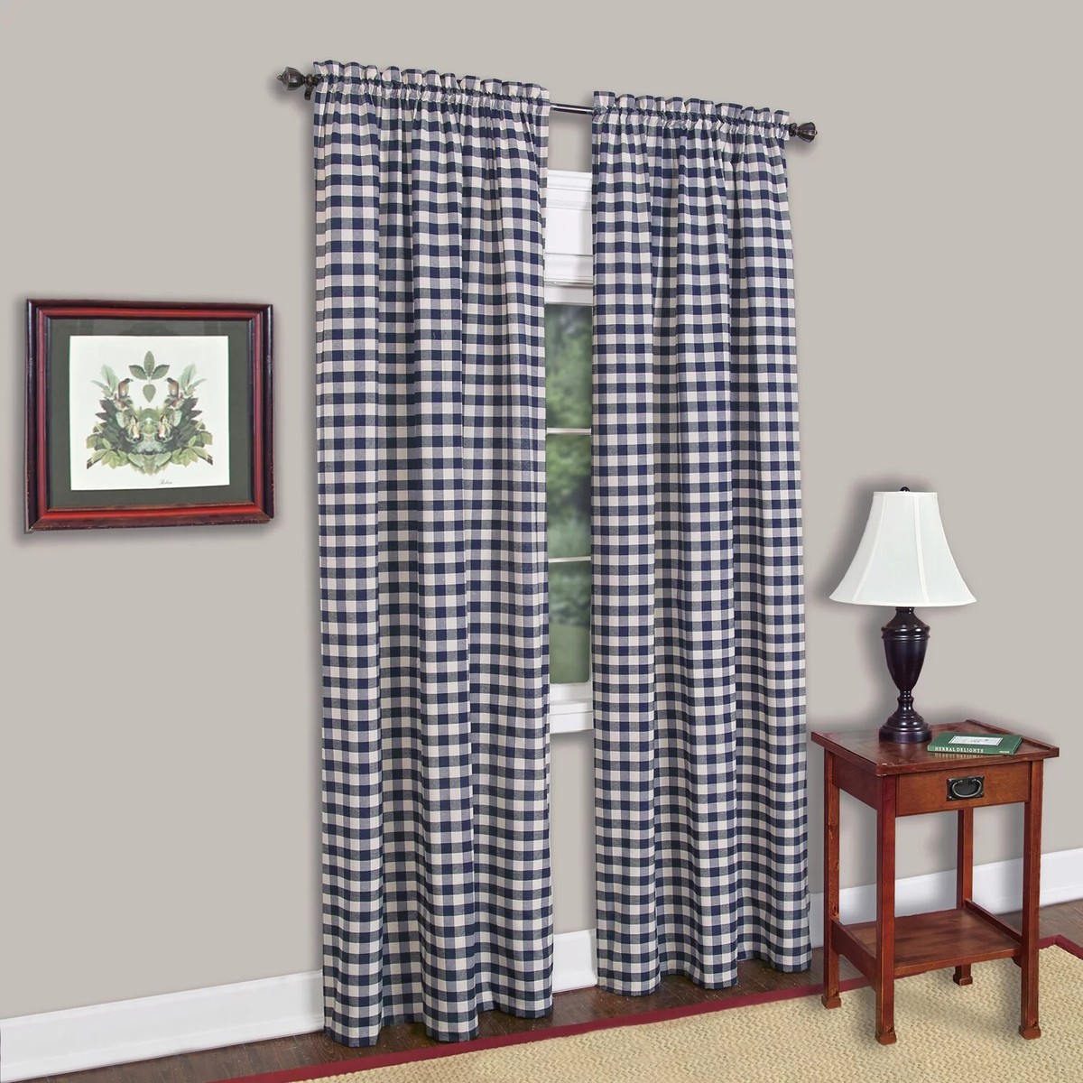 Check Curtains Laura Ashley Alfriston Check Blackout Lined Eyelet