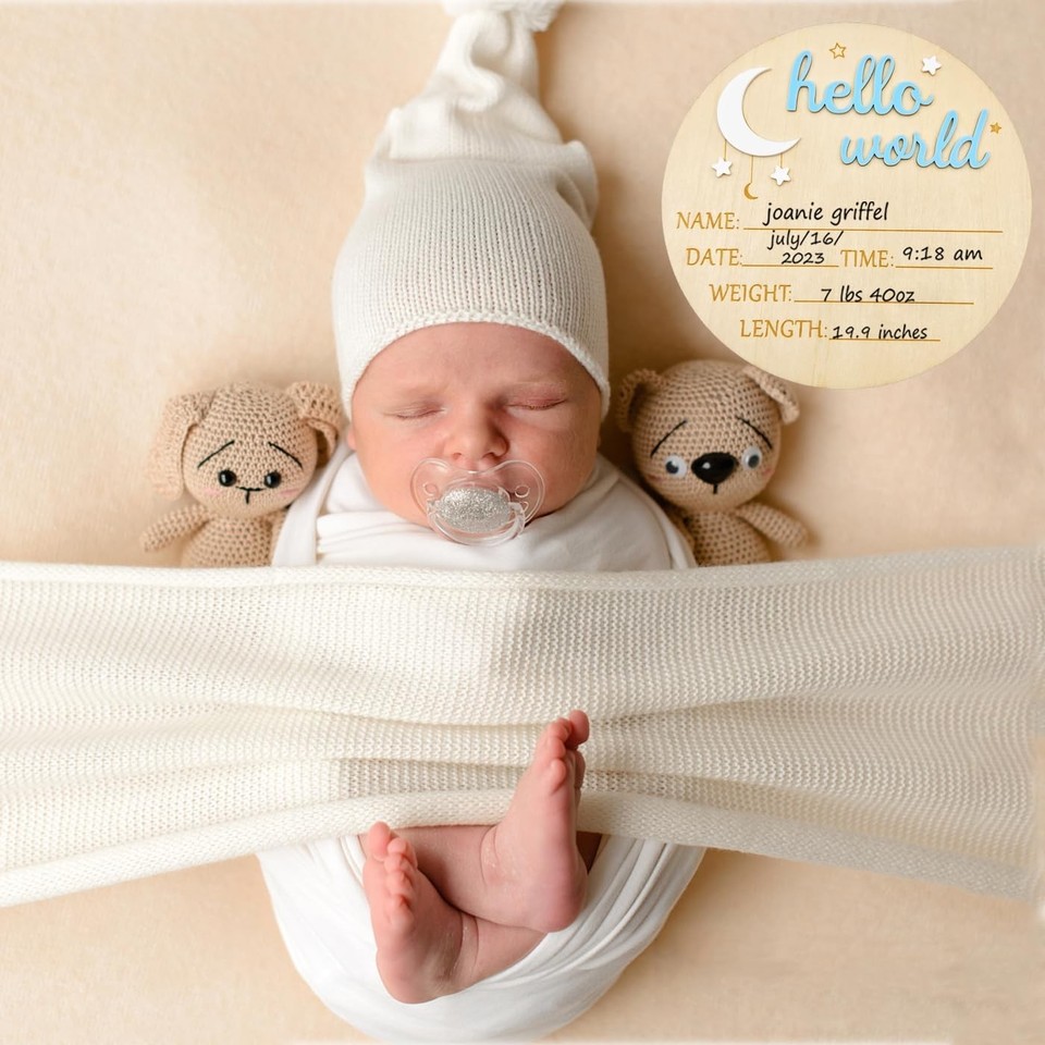 Wooden Baby Announcement Sign Hello World Baby Sign Newborn Welcome ...