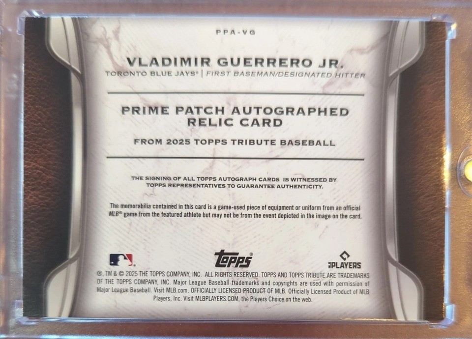 Vladimir Guerrero JR PPA-VG 2025 Topps Tribute Prime Patch Autograph ...
