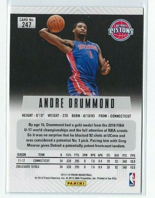 Andre Drummond 2012-13 Panini Prizm RC Rookie Card 247 Lakers / Pistons ...