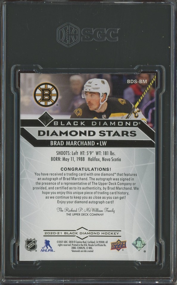 2019-20 SP Game Used Purple Dmd Brad Marchand 2/10 SGC 9.5 w/ 10 AUTO ...