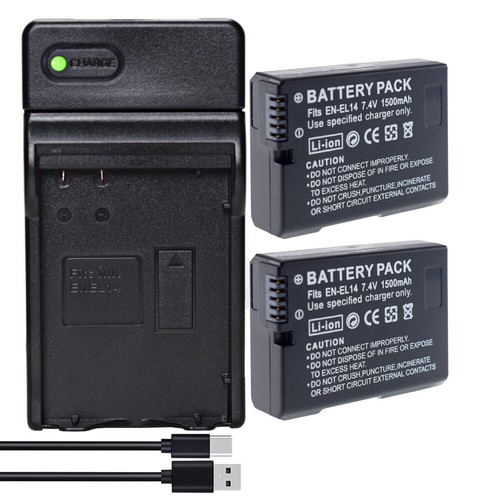 2x Battery +USB Charger For Nikon D3100 D3200 D3300 D3400 D3500 Digital ...