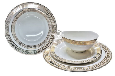 Dinnerware Set Porcelain 3pc Greek Key Gold Rim Set For1 BoneChina ...