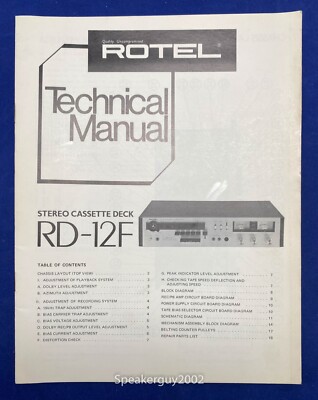 Original Rotel RD-12F Stereo Cassette Deck Technical Manual | eBay