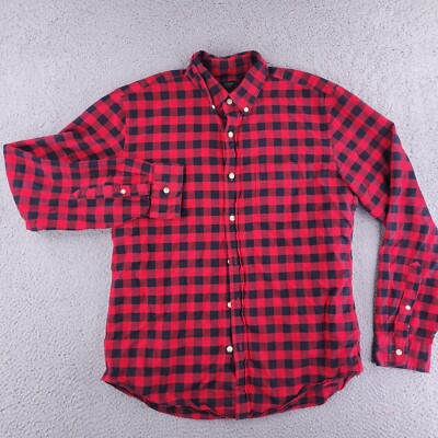 J Crew Shirt Mens Medium Red Check Oxford Flannel Lumberjack Long ...