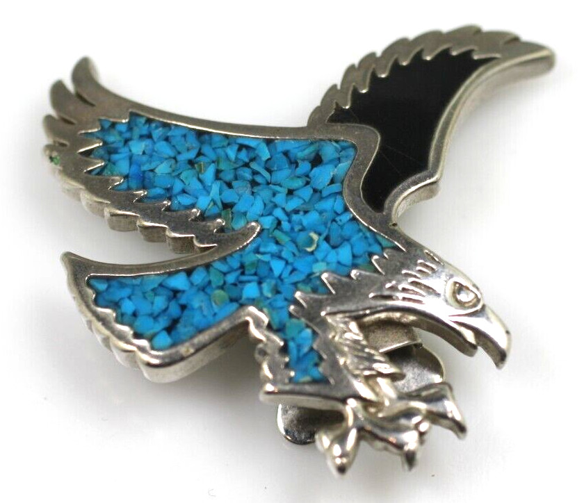 Vintage Crushed blue stone & Enamel Eagle Bolo silver… - Gem