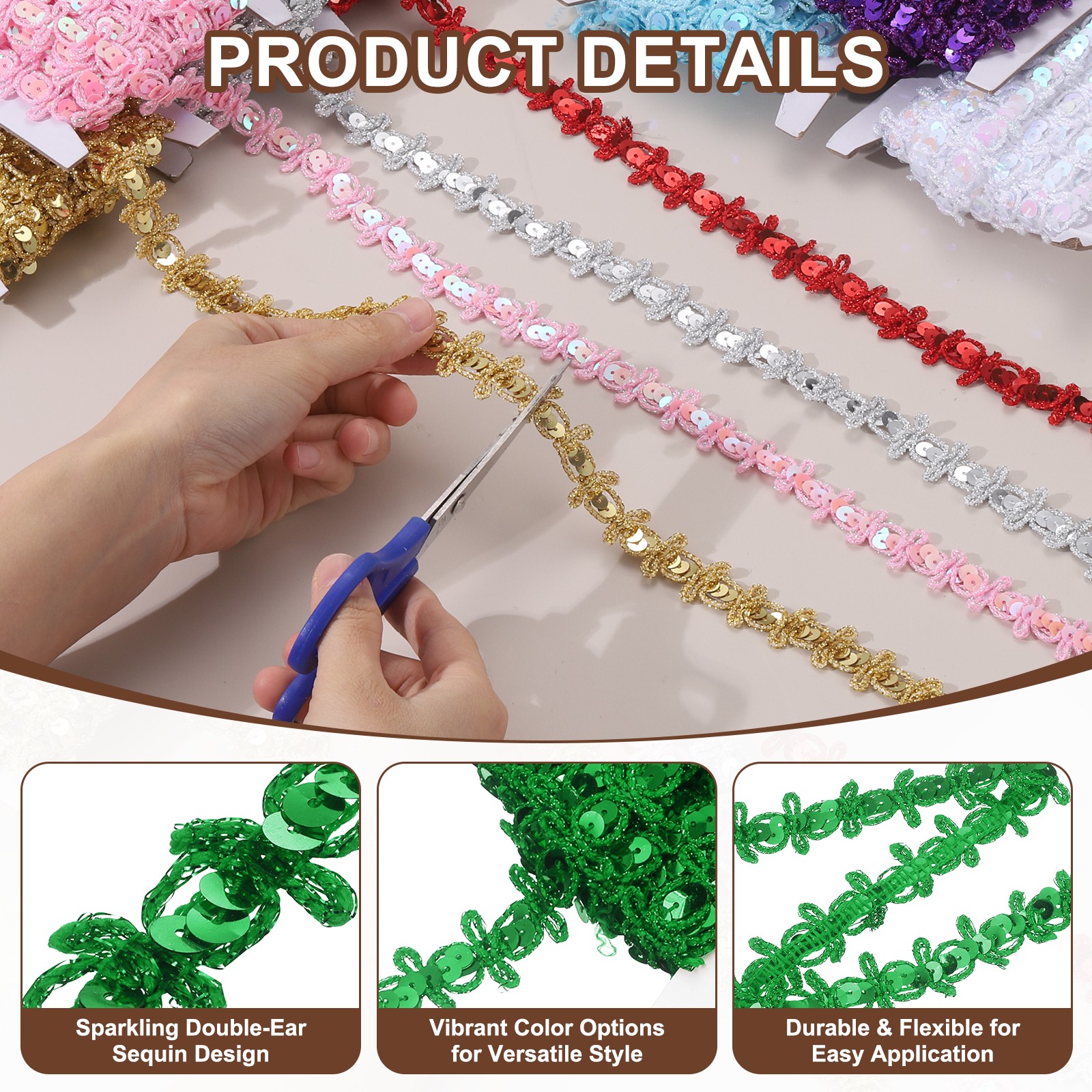 11 Yards Braid Trim, 0.8 Inch Sequins Beaded Lace Trim Braid Strip ...