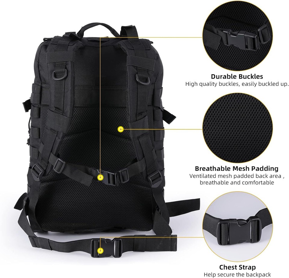 45L Military Tactical Backpack Large Army Men 3 Day Assault Pack Molle ...