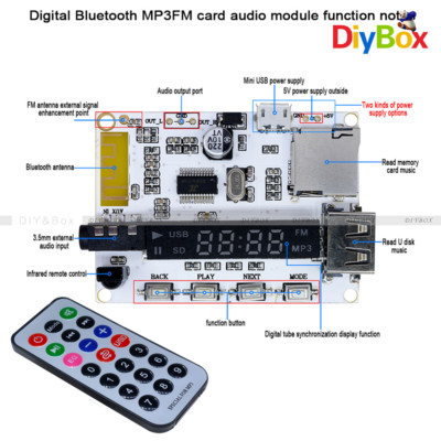 Bluetooth MP3 Sound Decoder Infrared Remote Control Board Car FM TF ...