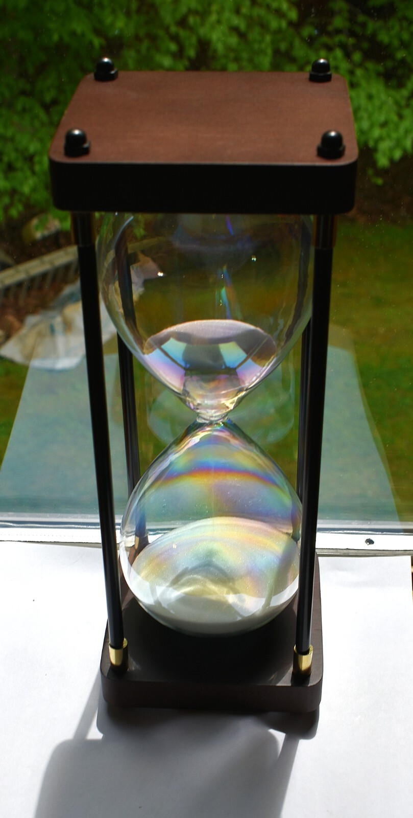 Hourglass Blown Iridescent Glass w White Sand One Hour, 60 Minute Sand ...