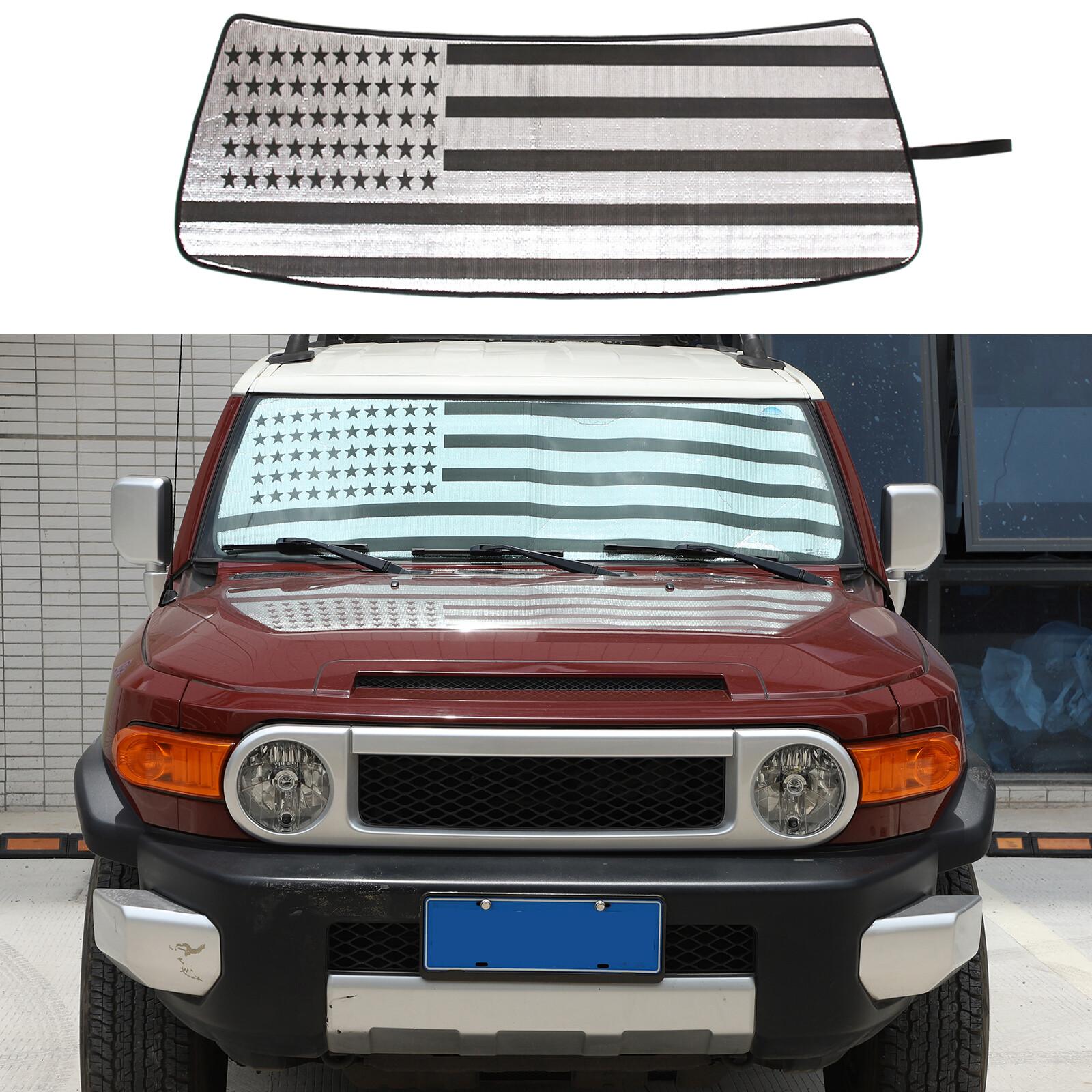 Fold able Windshield Sunshade UV Visor (US Flag) For Toyota FJ Cruiser ...