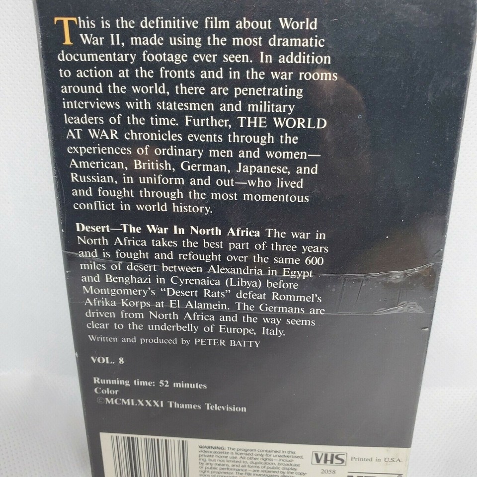 The World at War VHS Volume 8 Desert-The War In North Africa WWII - New ...