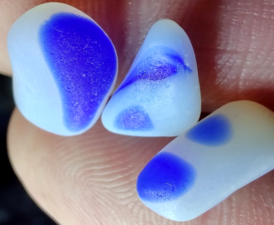 Matching 3 Cobalt Blue & Opalescent Multis-Real Davenport Beach Sea ...