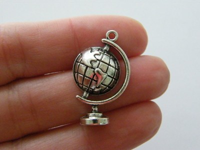 4 Globe world map charms antique silver tone WT24 | eBay