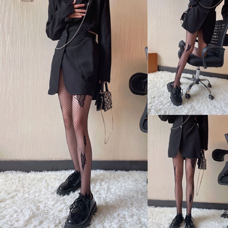 Women Dark Goth Fishnet Pantyhose for Butterfly Jacquard Mesh Net ...