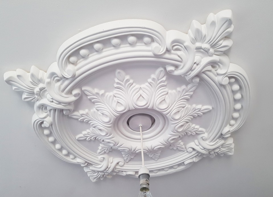 85CM LARGE Ceiling Rose Beautiful White Ornate Home Decor Medallion ...