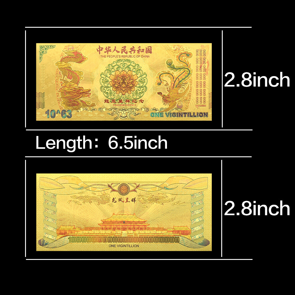 One Vigintillion Dollars Gold Banknotes Chinese Dragon and Phoenix ...