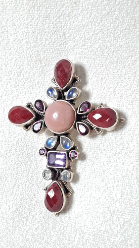 Nicky Butler Sterling Silver India Ruby & Gemstone Cross Pendant 2.5" | eBay