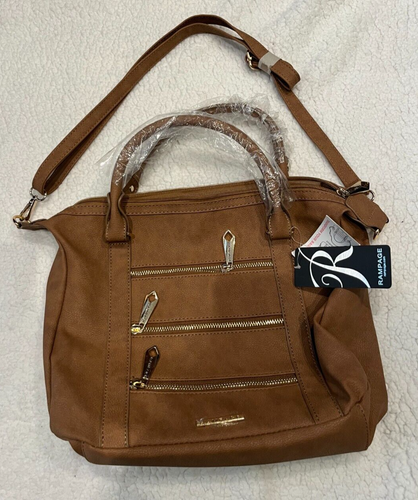 Rampage Brown Handbag Top Handle/Crossbody Triple Front Gold Zipper ...