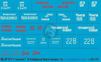 Peddinghaus 1/87 (HO) Russian T-34 Tank Markings WWII (11 tanks) [Decal ...