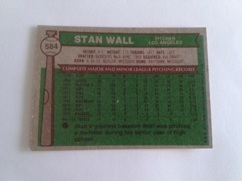 1976 Topps Baseball Stan Wall Los Angeles Dodgers #584 | eBay