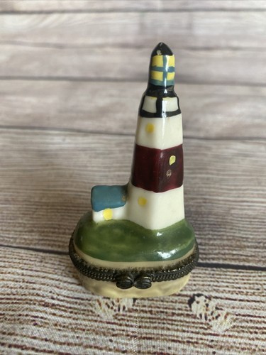 Porcelain Hinged Mini Lighthouse Trinket Box Red White Black 3”x1.5” | eBay