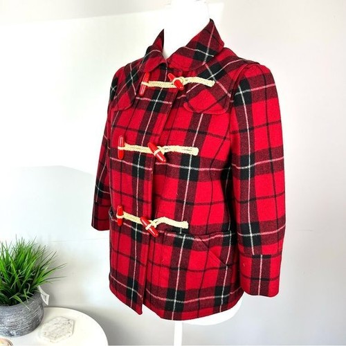See by Chloé Peacoat Small Red Plaid Toggle Wool Blend Jacket Women’s ...