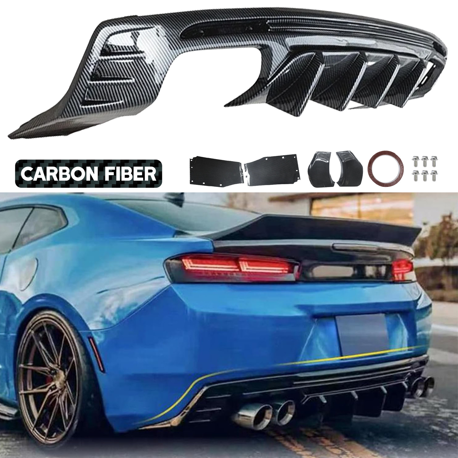 Carbon Fiber Rear Bumper Lip Diffuser Spoiler For Chevy Camaro SS LT LS ...