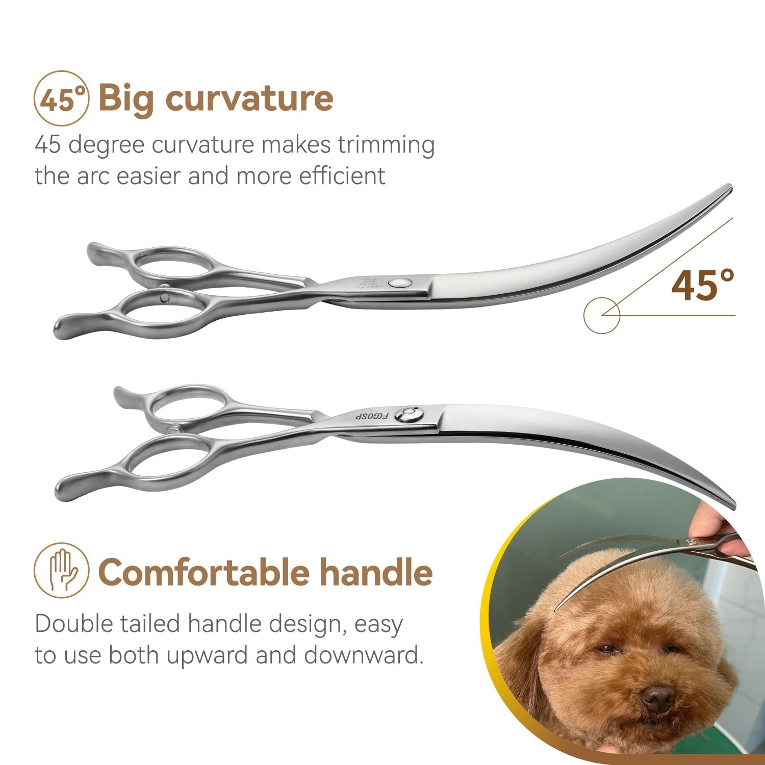 Professional 45°Curved Grooming Scissors for Dogs 7.5 in Big Arc Curved ...