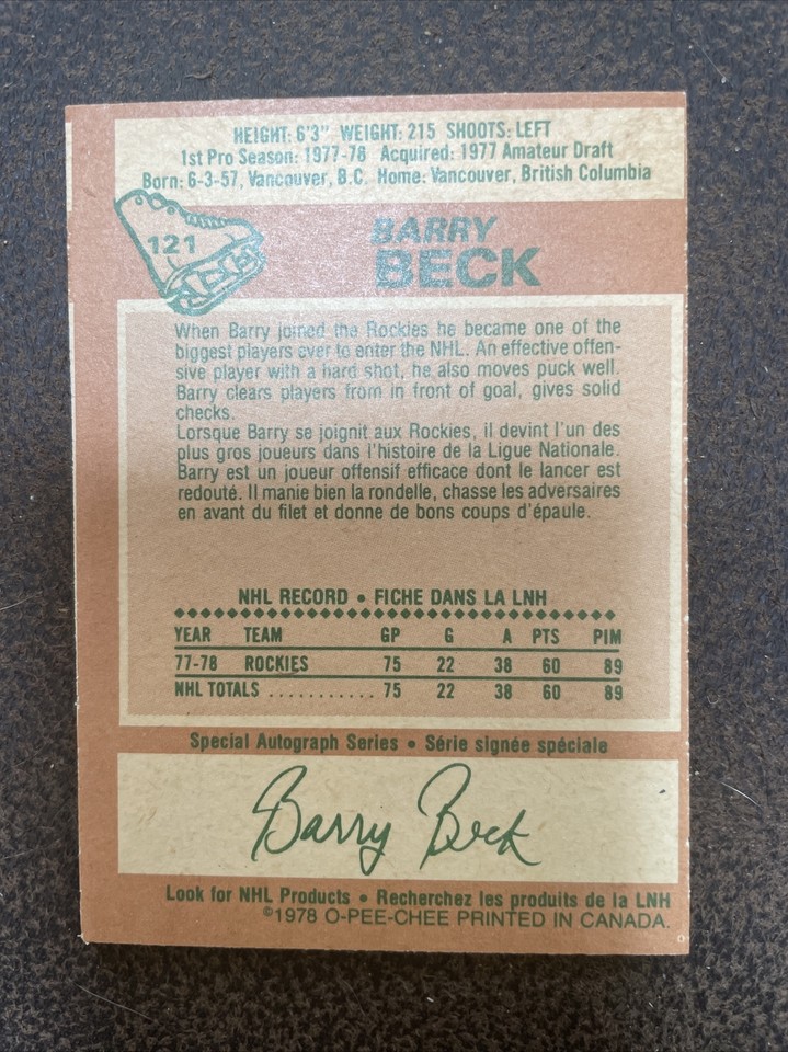 1978-79 OPC:#121 Barry Beck Rockies RC Hockey Card! Rangers | eBay