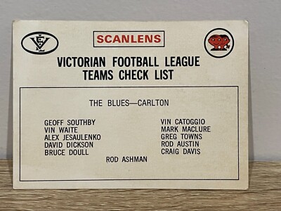 SCANLENS 1975 VFL FOOTY CARD CARLTON BLUES CHECKLIST UNMARKED #2 ...