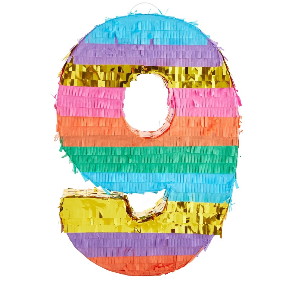 Small Rainbow Number 9 Pinata for 9th Birthday Party Supplies, 11 x 16. ...