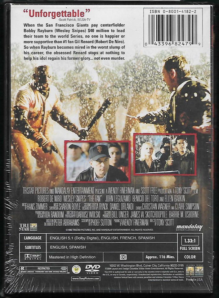 THE FAN [New DVD] Robert De Niro, Wesley Snipes THRILLER ACTION SPORTS ...