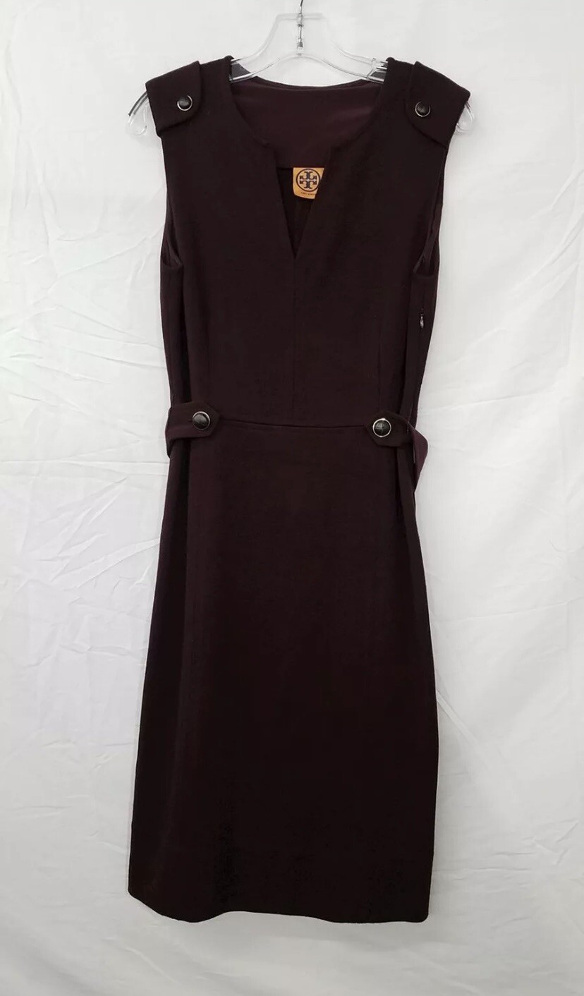 Tory Burch Declan Tab Dress Wool Sheath Dress Plum Si… - Gem