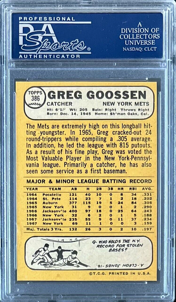 1968 TOPPS #386 GREG GOOSSEN PSA 8 NM-MT METS | eBay