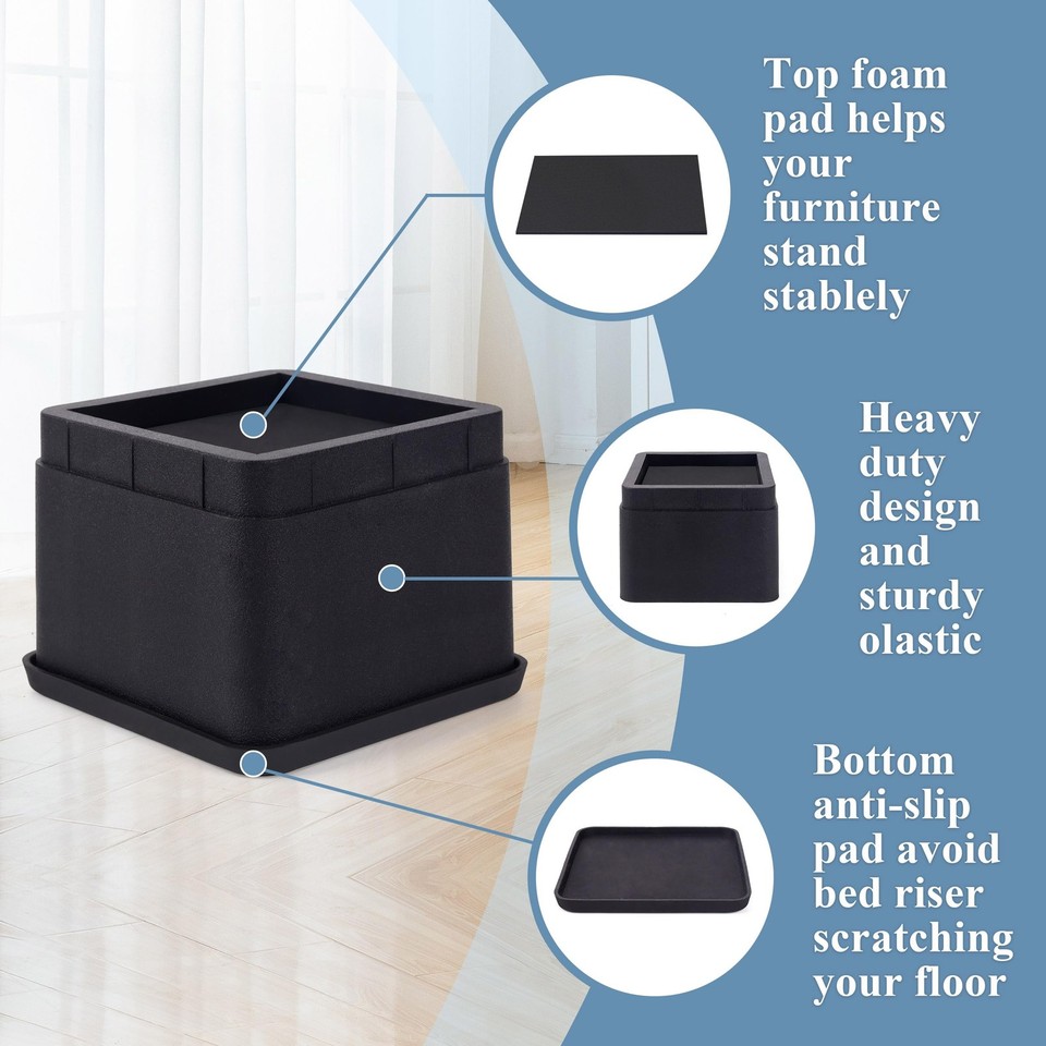 BTSD-home Bed Risers 3 or 6 Inch Heavy Duty Stackable Furniture Risers ...