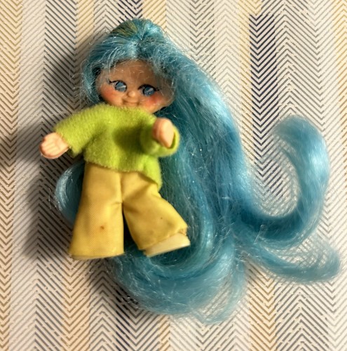 1969 IDEAL Mini Flatsy Doll. 2 1/2” Blue Hair Yellow/green Outfit | eBay