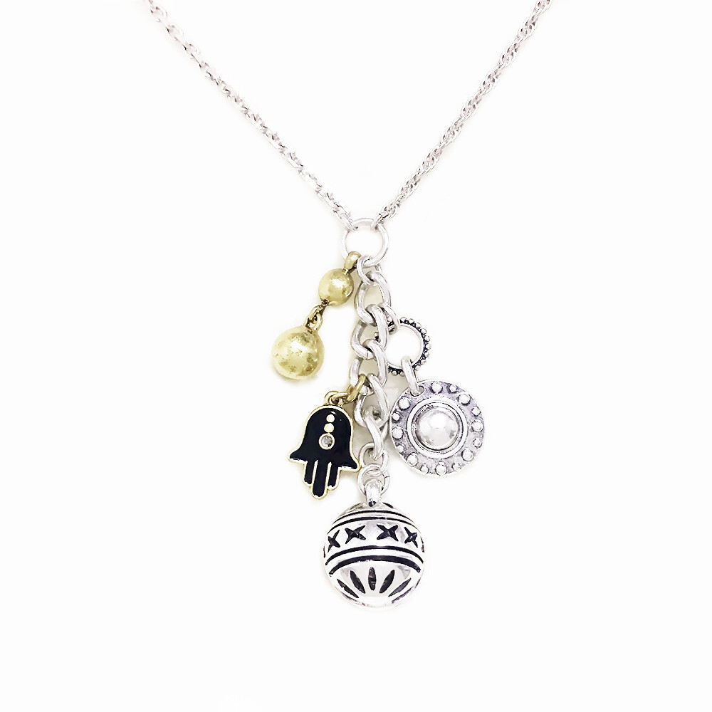 NWT Lucky Brand Two Tone Hamsa Cutout Ball Multi Charm Pendant Necklace ...